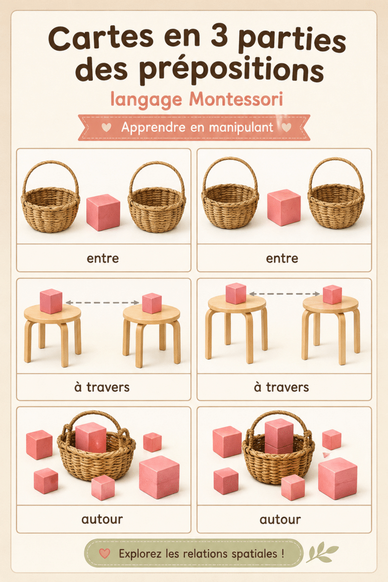 Cartes Montessori pour apprendre les prépositions - Triangle de Pikler